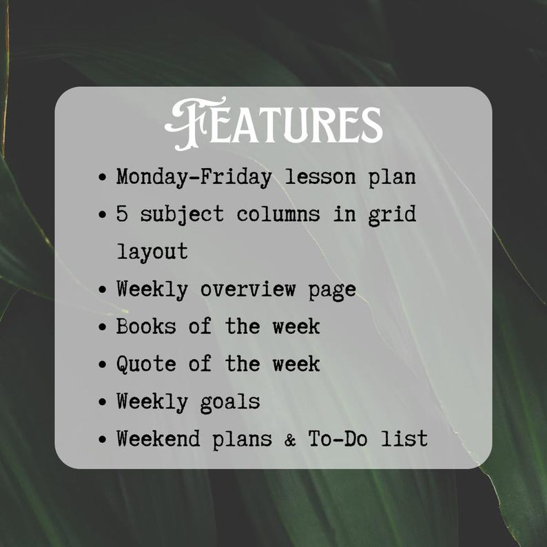 Homeschool Weekly Lesson Plan | Printable Student Planner | Monday-friday Grid | 5 Subject ...