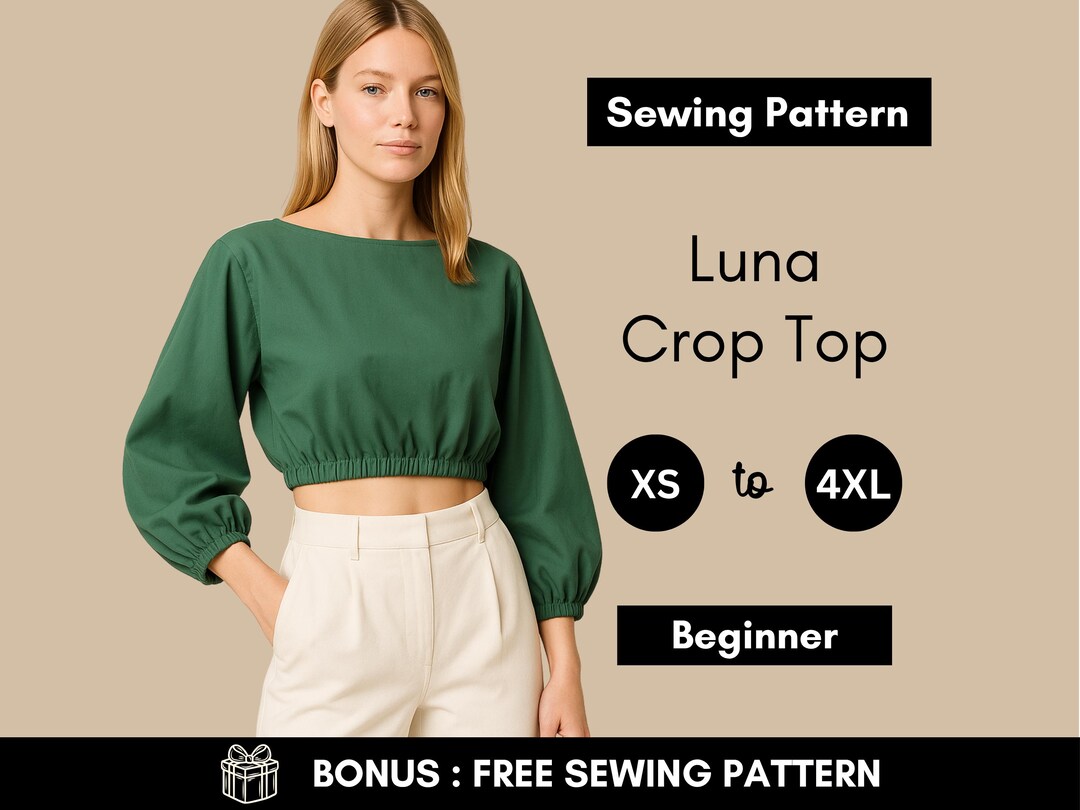 Balloon Sleeve Crop Top Sewing Pattern (PDF) XS-4XL - Etsy