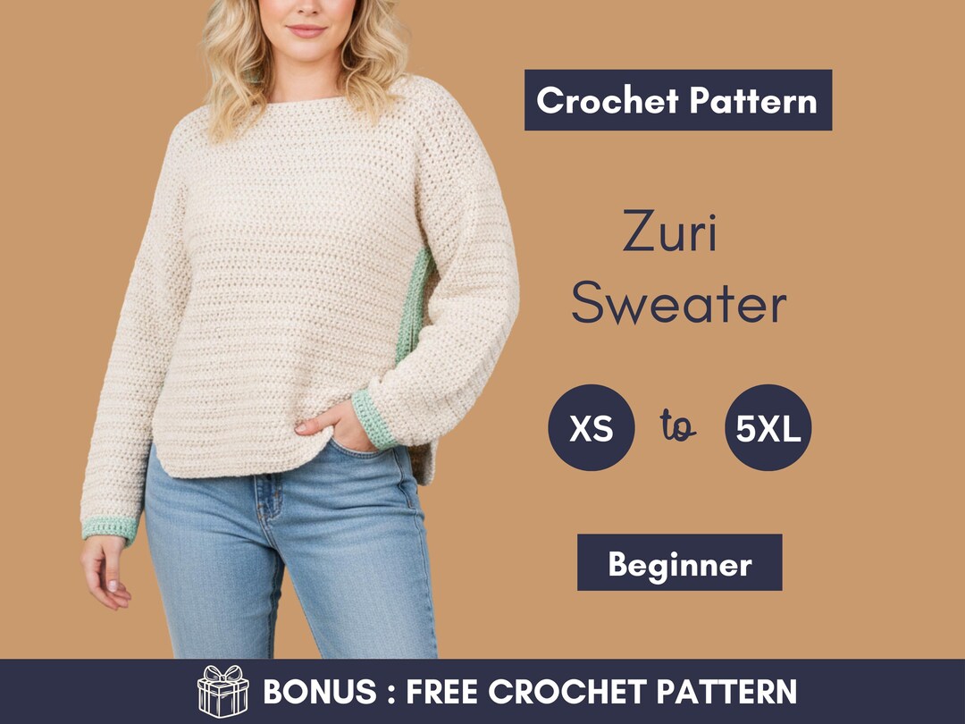 Sweater Crochet Pattern | Side Zipper Pullover | Fit Drop Shoulder Top ...