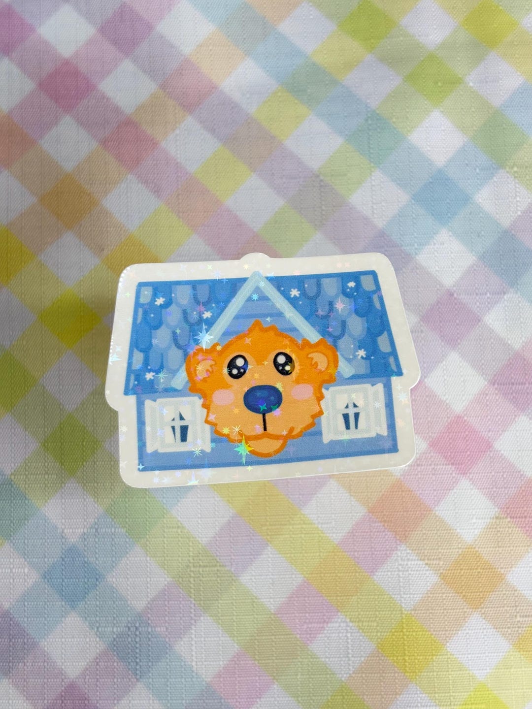 Nostalgic Bear in Blue House Sticker - Etsy