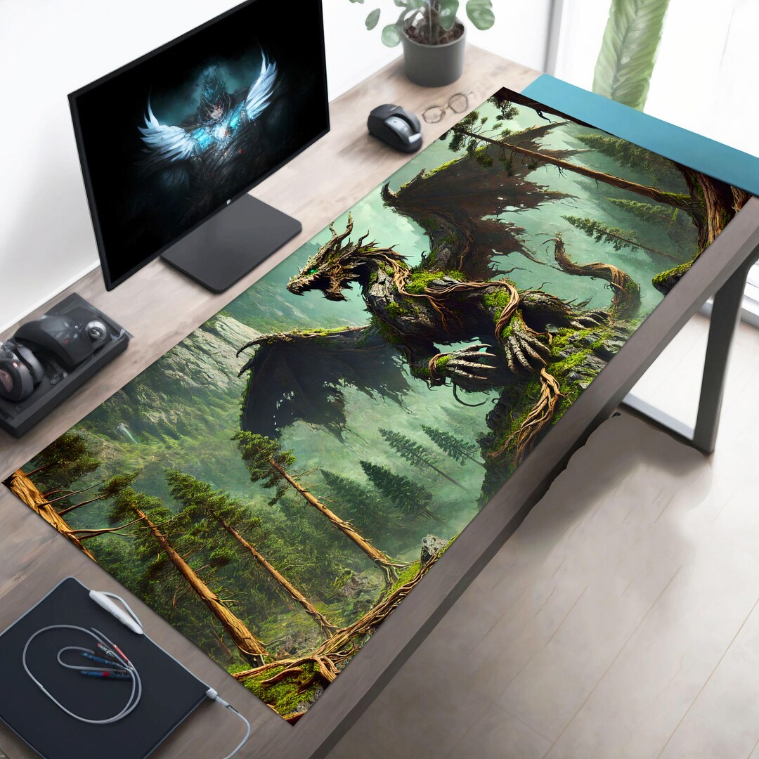 Forest Dragon Desk Mat – Fantasy Mouse Pad for Dnd & RPG Gamers – Druid ...