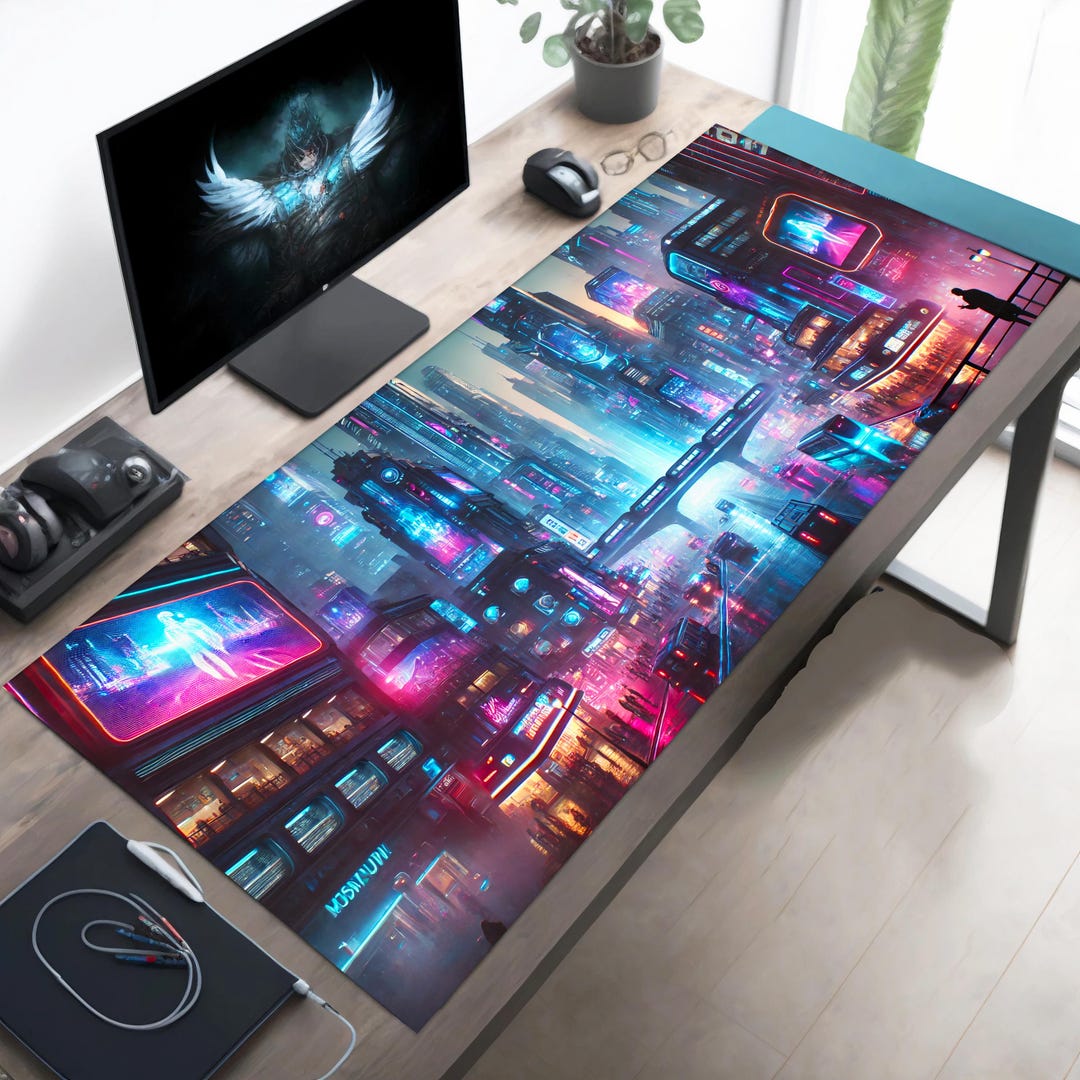 Cyberpunk City Desk Mat - Large Mouse Pad - Futuristic XXL Deskmat ...