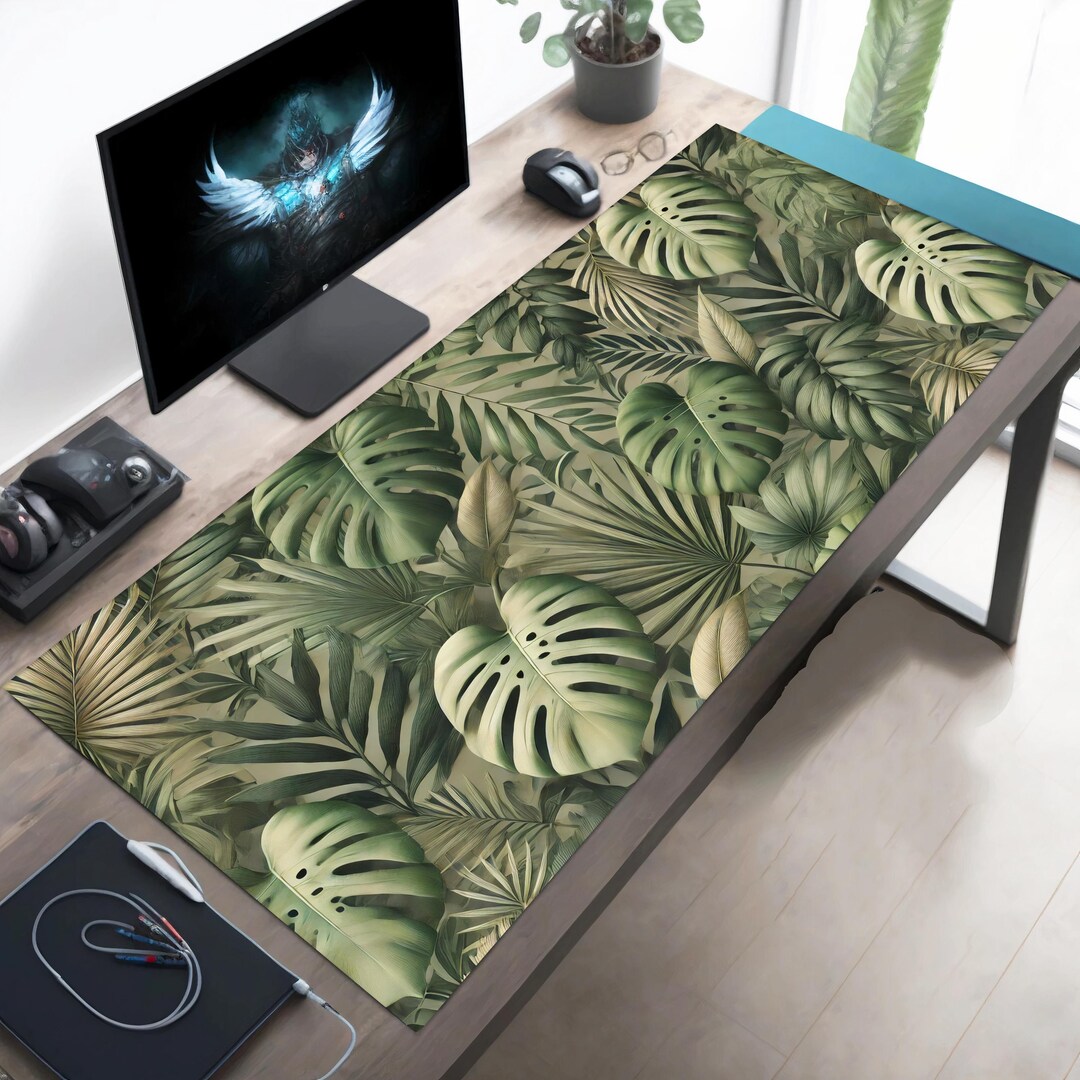 Tropical Leaf Desk Mat – Jungle Mouse Pad – Botanical Mousepad for Home ...