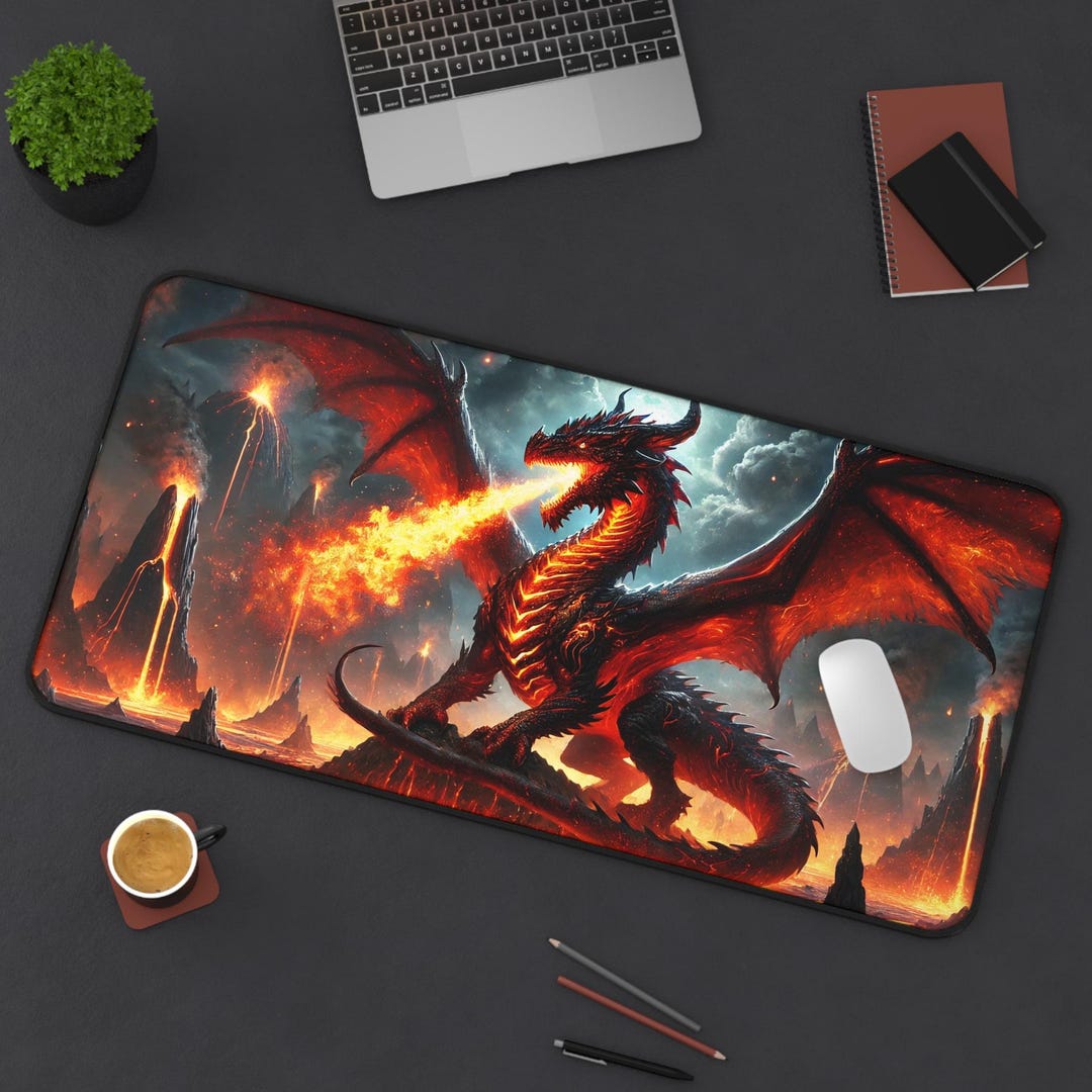 Fire Dragon Desk Mat – Flame-breathing Mouse Pad – Red Dragon Mousepad ...