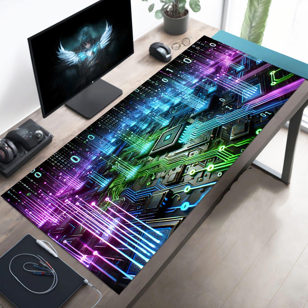 Neon Circuit Board Desk Mat – RGB Mouse Pad – Tech Mousepad for Gamers ...
