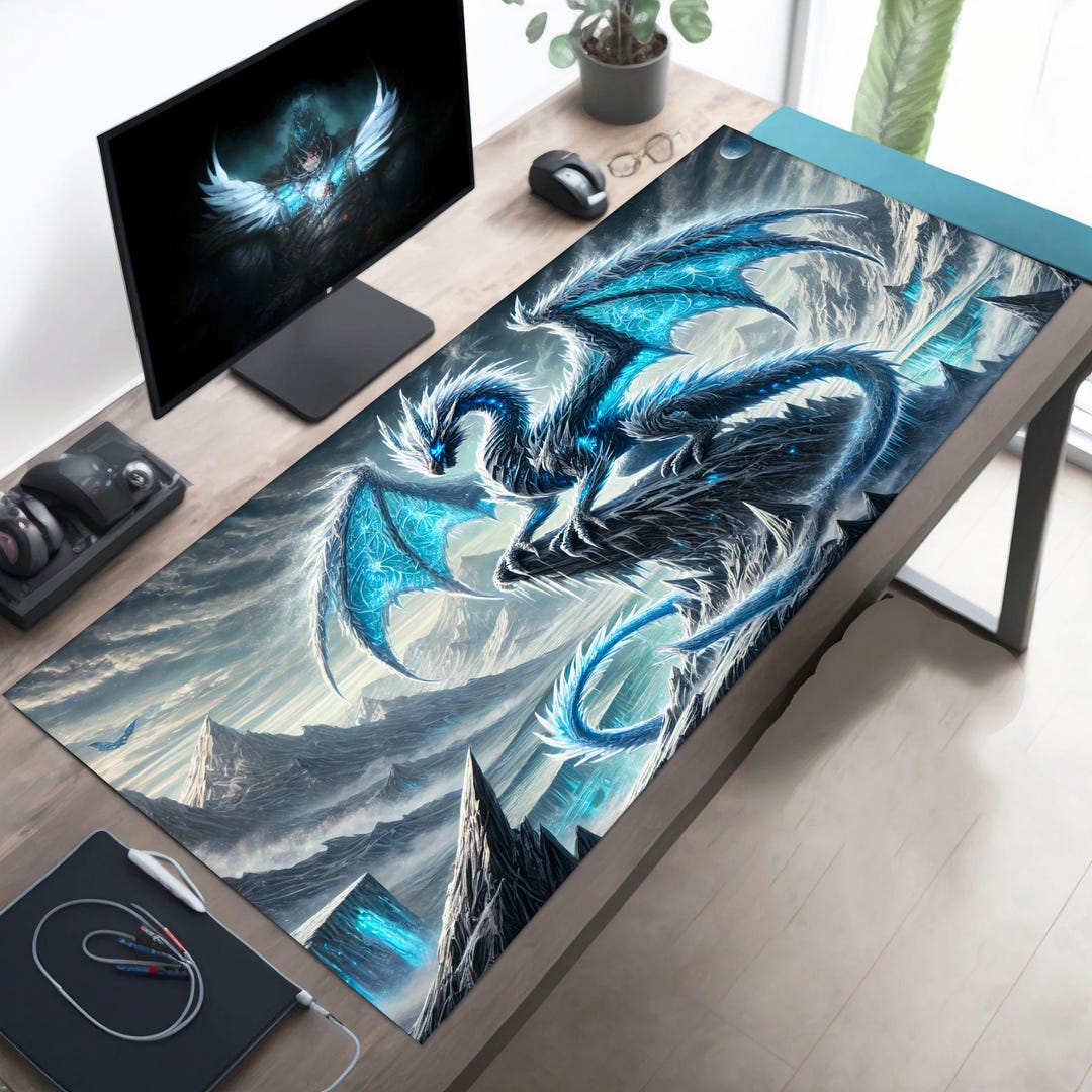 Ice Dragon Desk Mat – Frost Fantasy Mouse Pad – Cold Dragon Mousepad ...