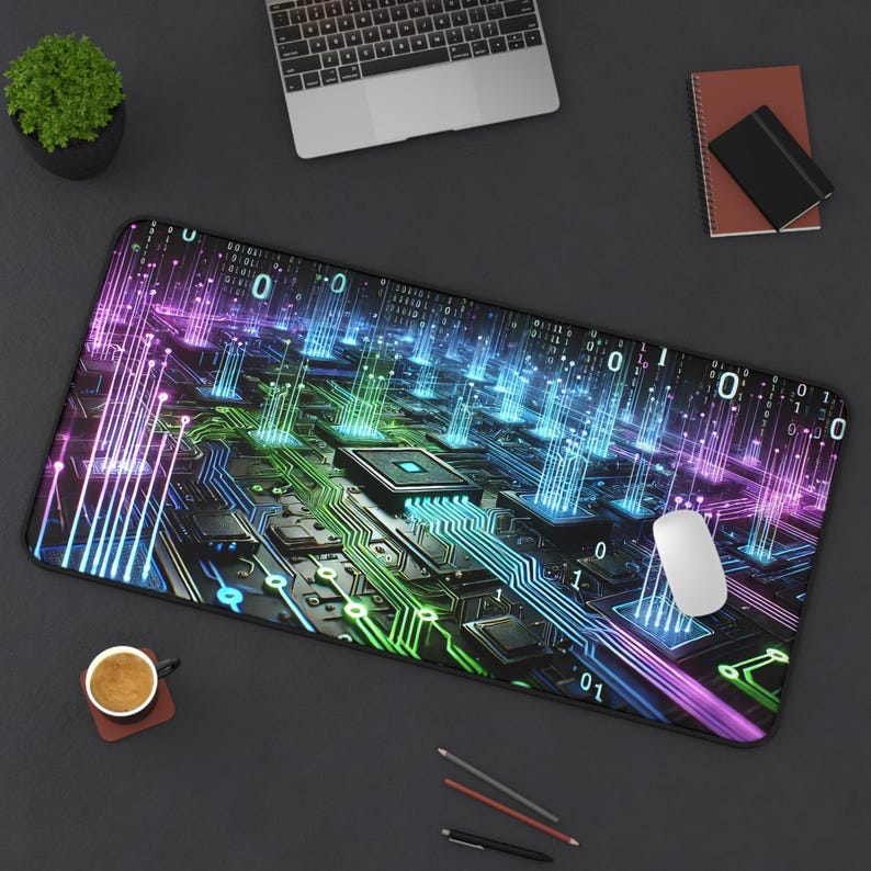 Neon Circuit Board Desk Mat – RGB Mouse Pad – Tech Mousepad for Gamers ...