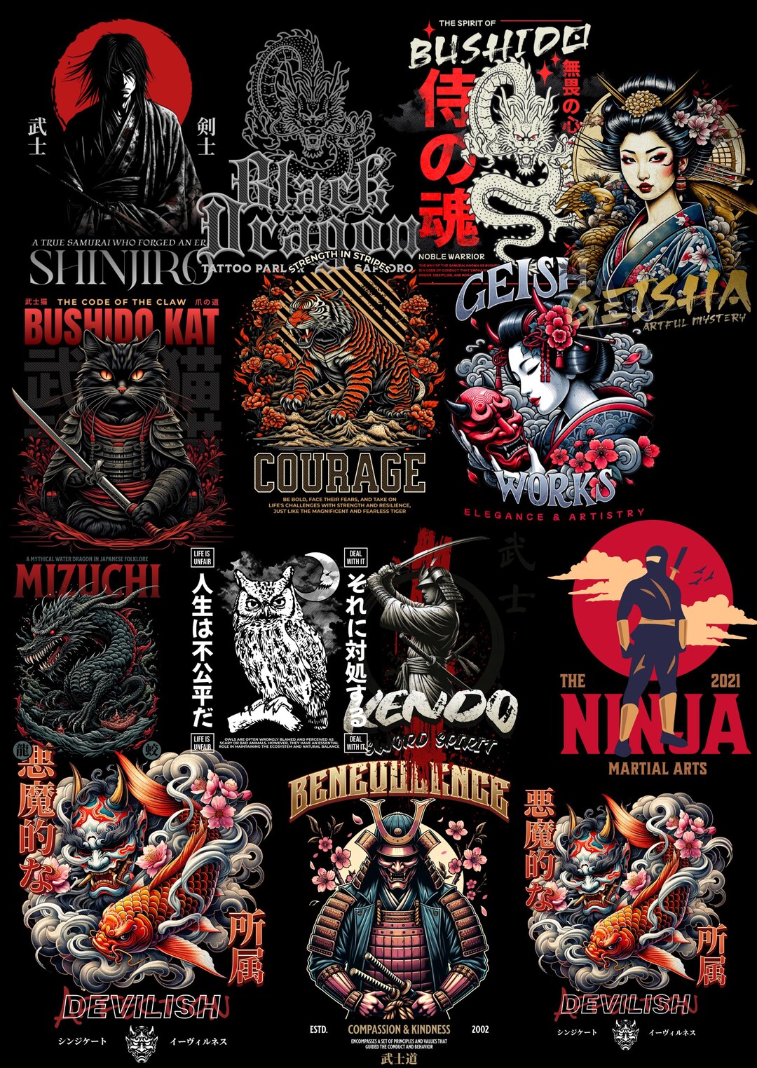 42 Japanese Samurai PNG | Print on Demand | DTF, Sublimation, T-shirt ...