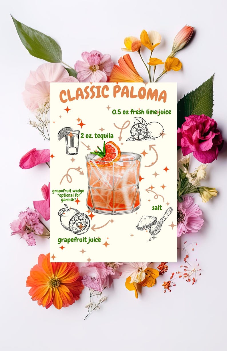 Paloma Signature Cocktail Menu| Classic Paloma Cocktail Ingredients ...