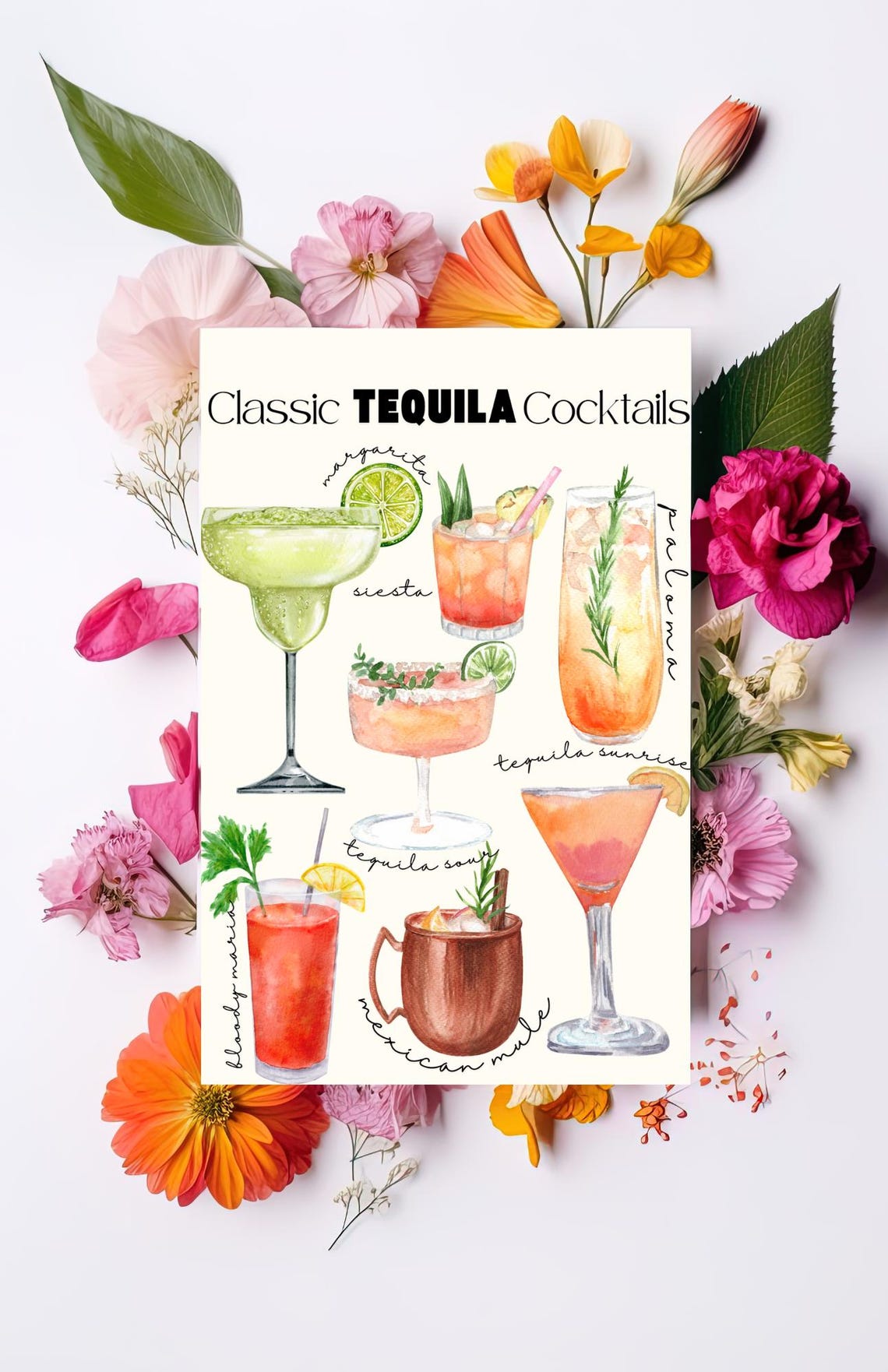 Classic Tequila Cocktails Digital Download Template | Tequila Cocktail ...