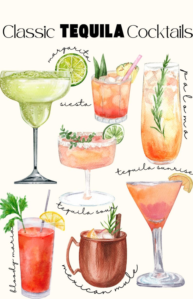 Classic Tequila Cocktails Digital Download Template | Tequila Cocktail ...
