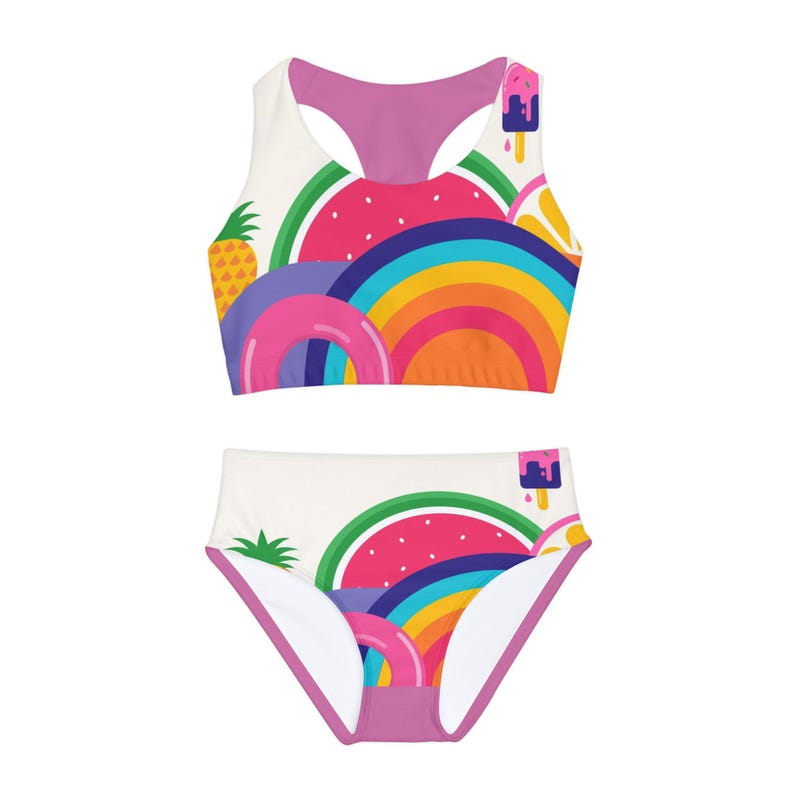 Colorful Girls Two Piece Swimsuit, Fun Summer Swim Set, Kids Beachwear ...