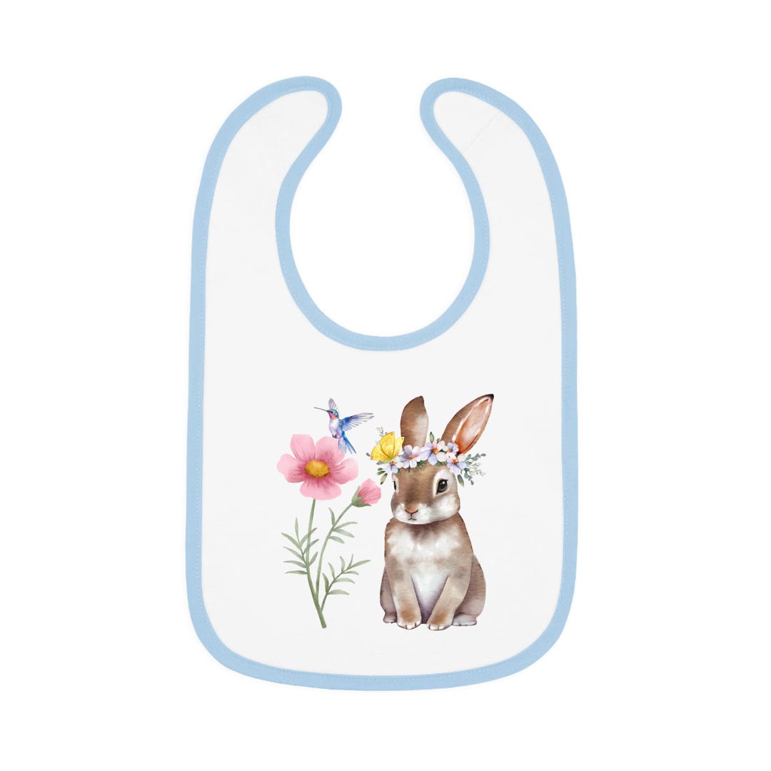 Cute Baby Bib With Bunny, Flowers & Hummingbird. Baby Shower Gift ...