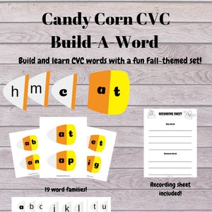 Candy Corn CVC Build A Word Printable Learning Game for Phonics and ...