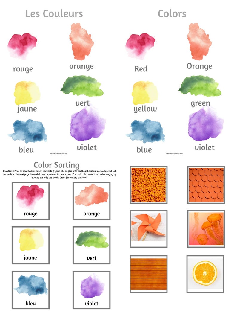 Montessori Rainbow Colors Printable Bundle - French & English 3 Part ...