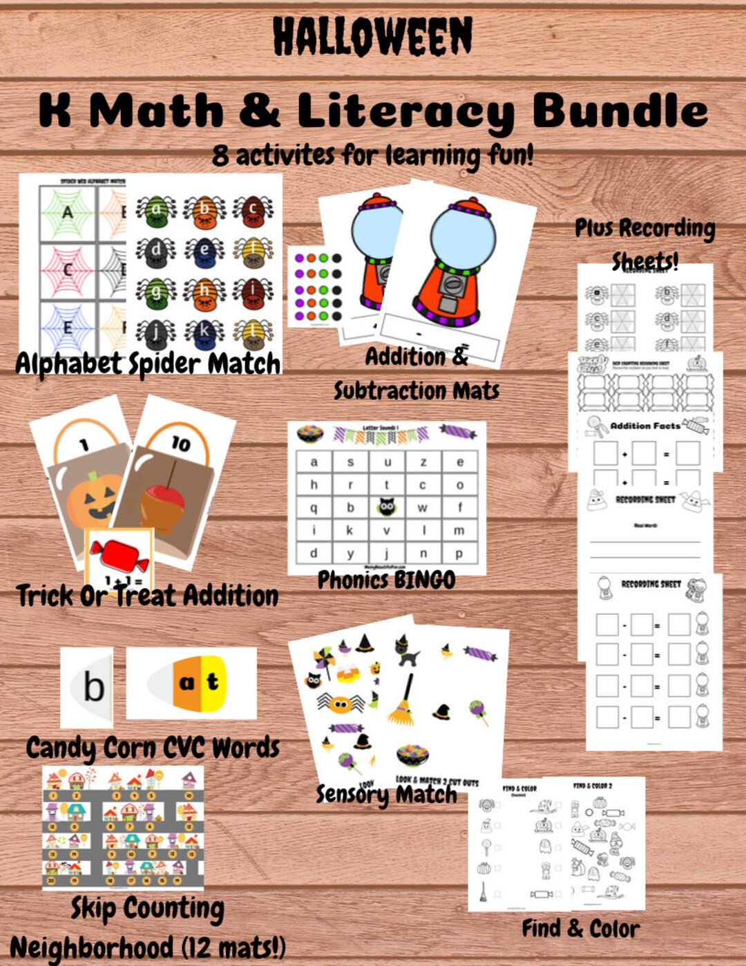50% OFF! Halloween Printable Match and Literacy Centers for Addition ...