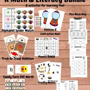 50% OFF! Halloween Printable Match and Literacy Centers for Addition ...
