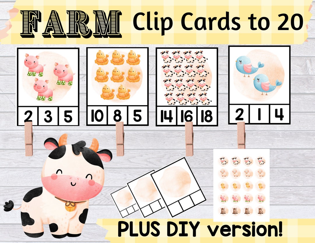 Printable Count to 20 Farm Themed Clip Cards for Kids Learning to Count ...