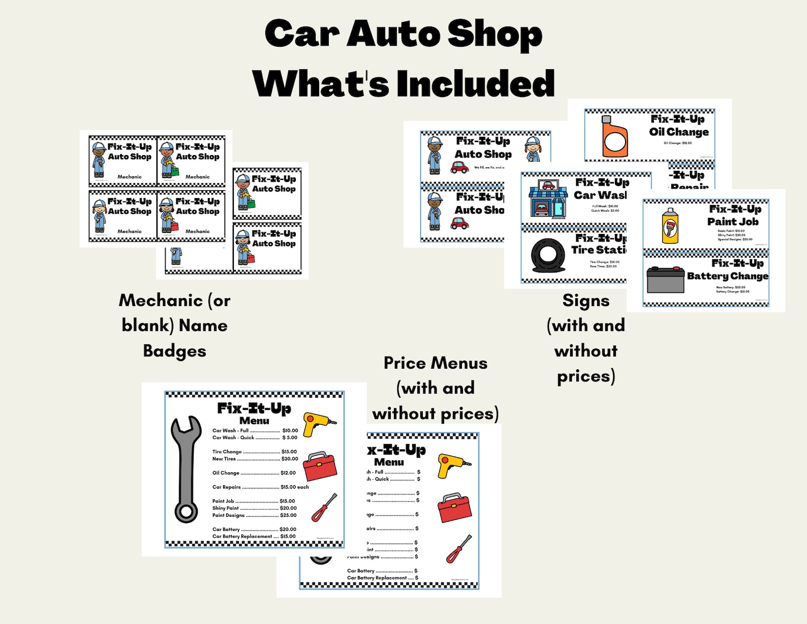 Printable Car Auto Shop Mechanic Dramatic Play and Learn Set - Etsy