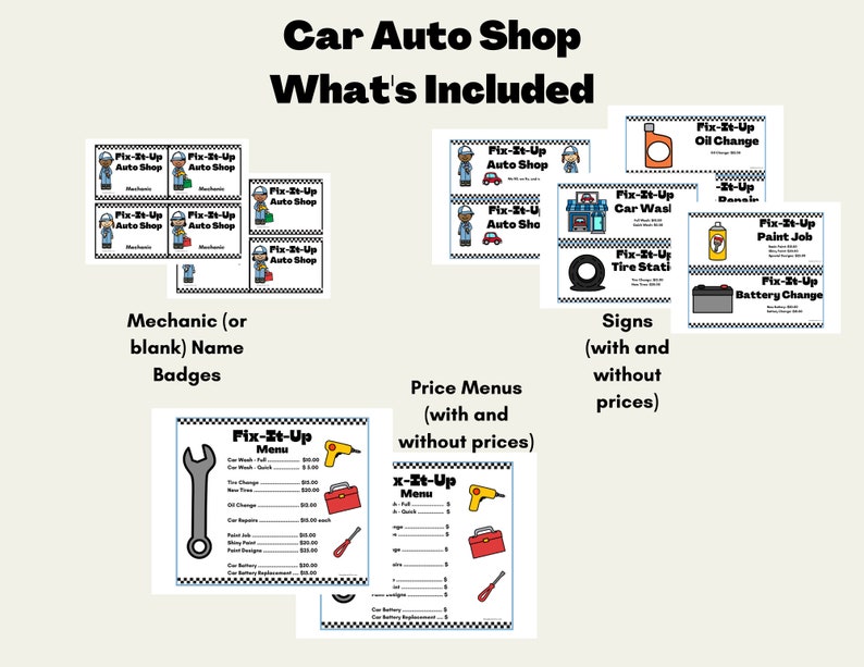 Printable Car Auto Shop Mechanic Dramatic Play and Learn Set - Etsy
