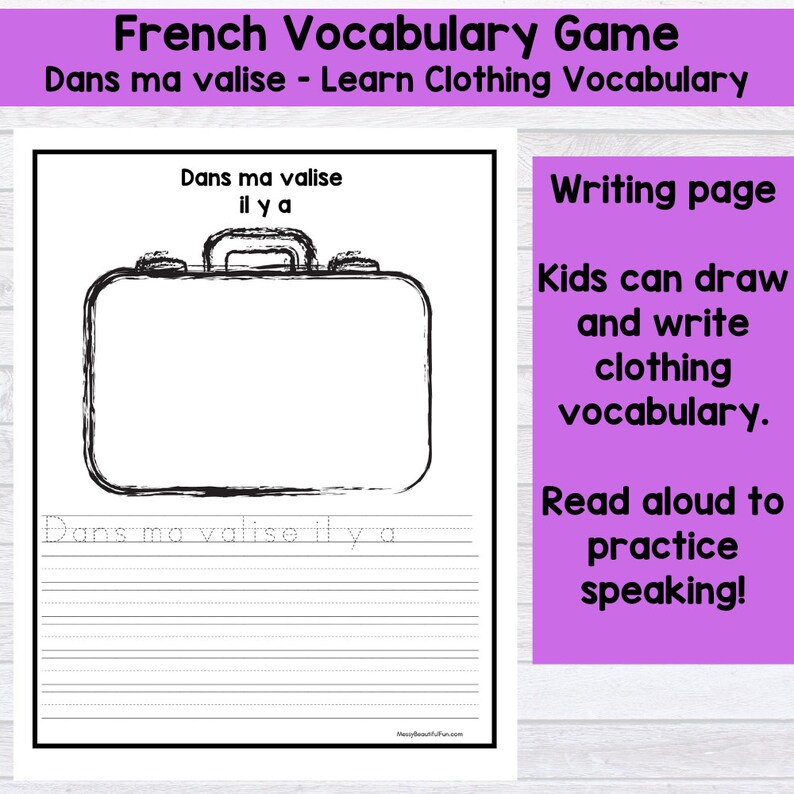 French Clothing Vocabulary Game – 'dans Ma Valise' Writing Unit - Etsy