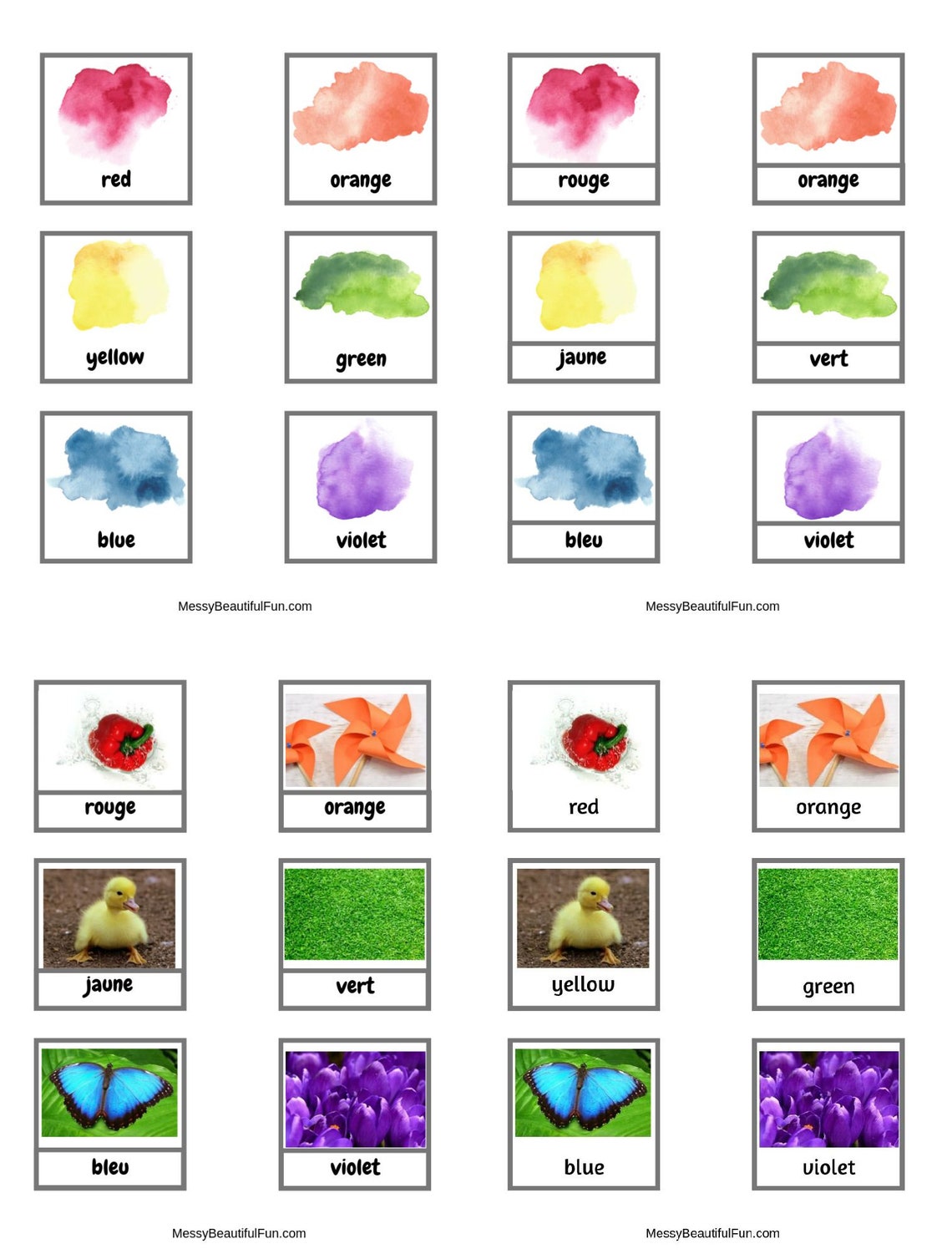 Montessori Rainbow Colors Printable Bundle - French & English 3 Part ...