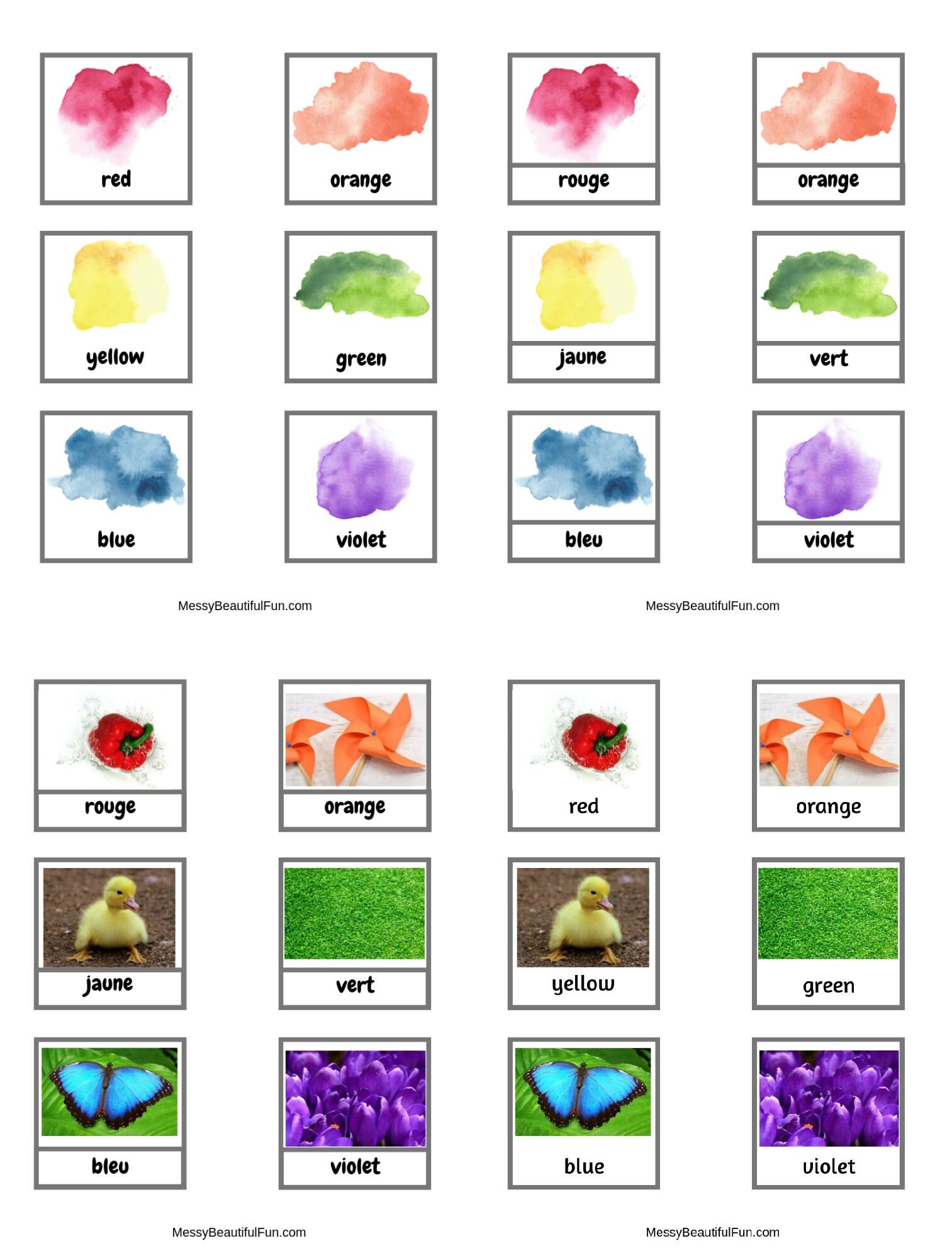 Montessori Rainbow Colors Printable Bundle - French & English 3 Part ...