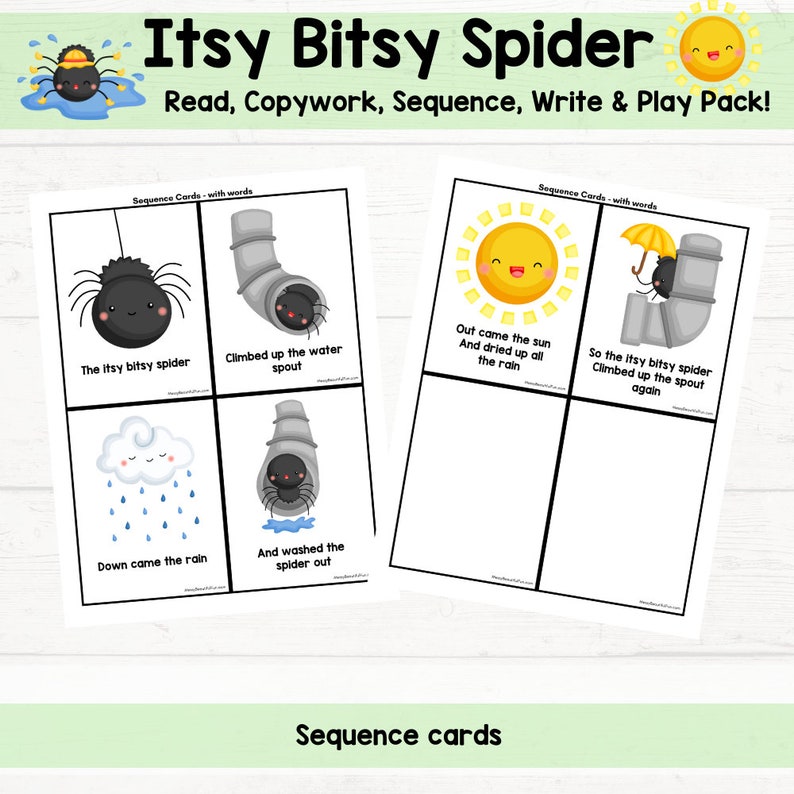 Itsy Bitsy Spider Copywork, Rhyme and Pretend Play Pack With Worksheets ...