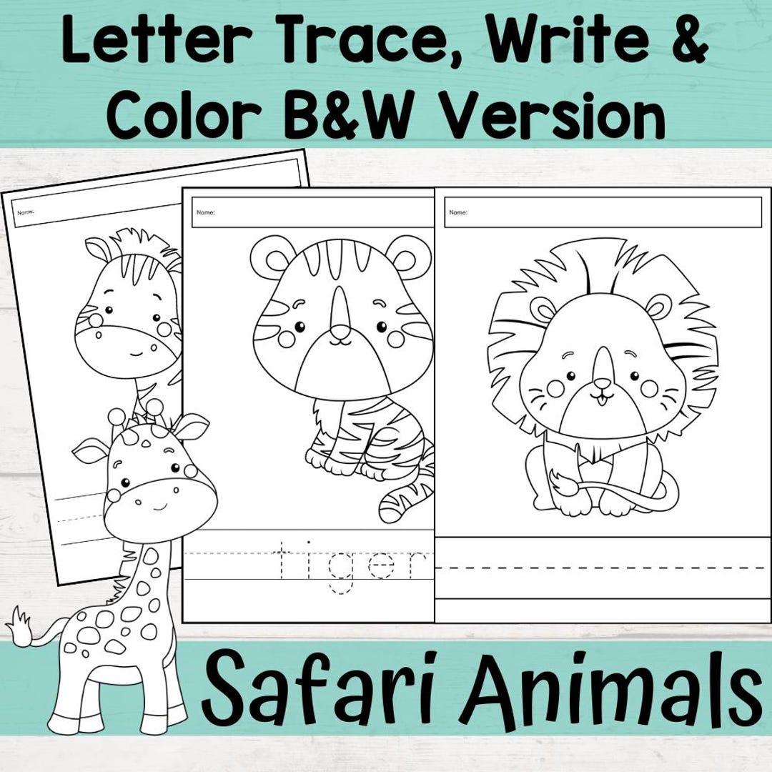 Safari Animal Handwriting Trace Color and Write Worksheets - Etsy