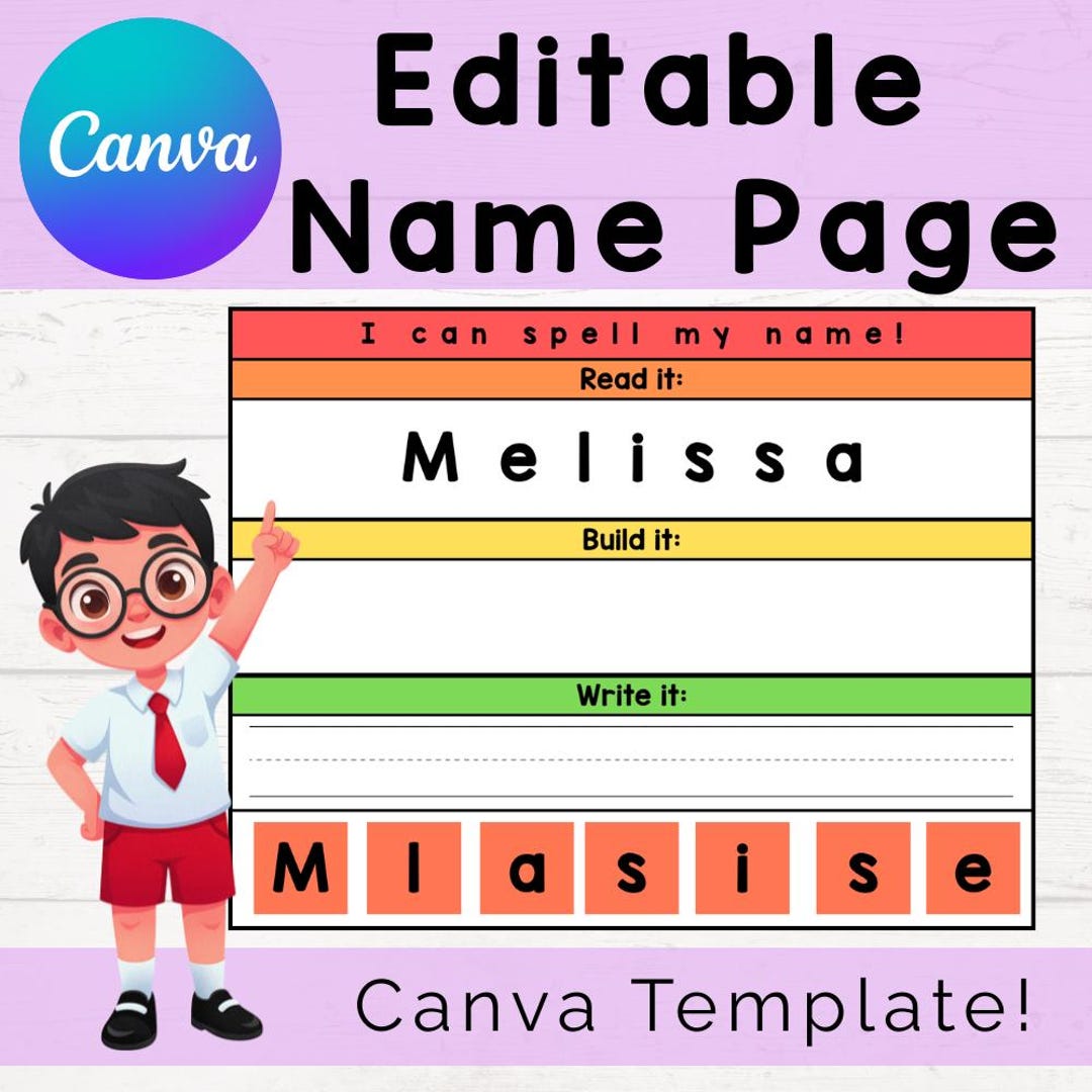 Editable Name Practice Worksheet Canva Template Customizable Trace ...
