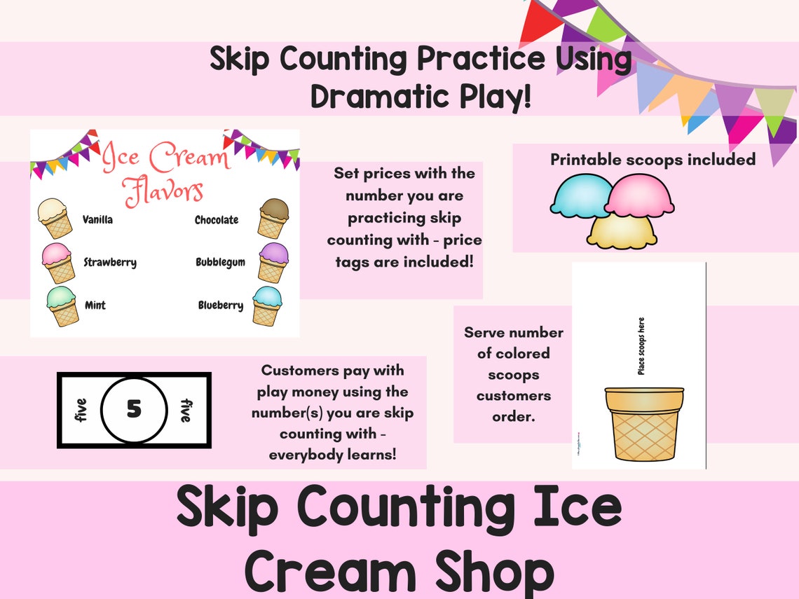 Printable Skip Counting Ice Cream Parlour Practice Set - Dramatic Play ...