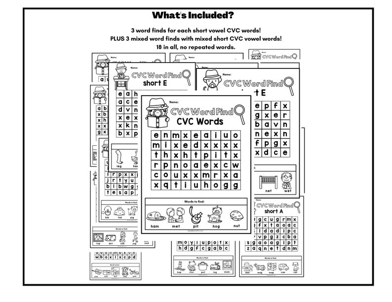 CVC Word Searches Printable Learning Game Phonics and Reading - Etsy