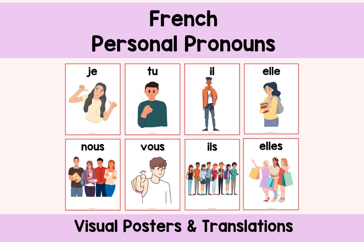 French Personal Pronoun Posters Worksheet for FSL French Second ...