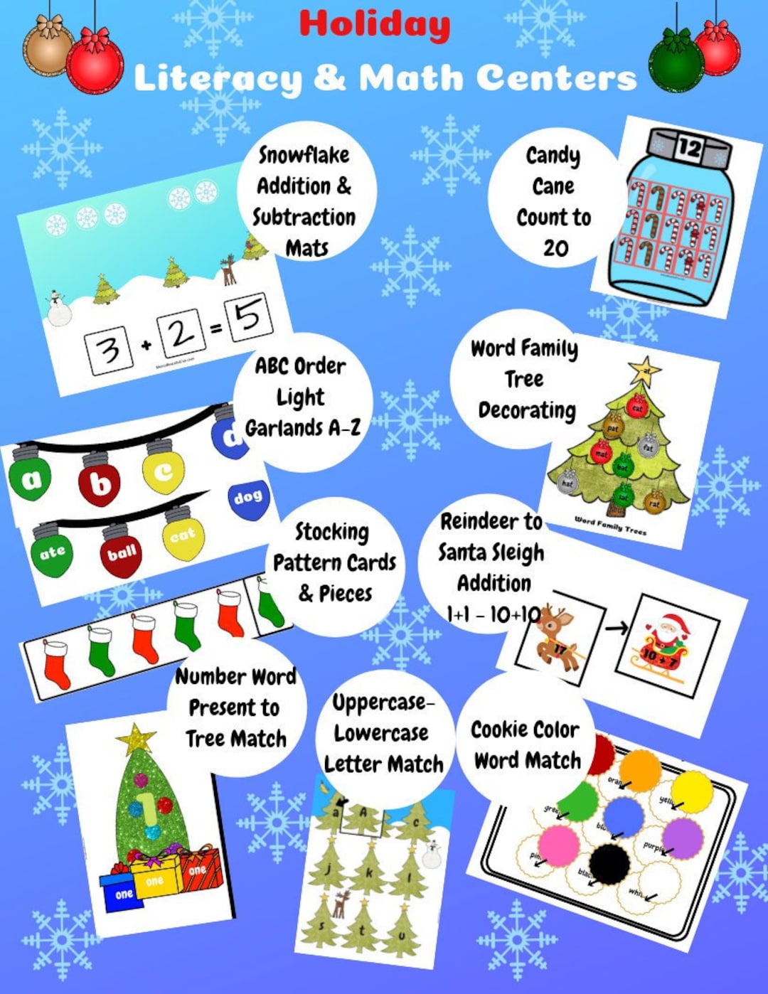 Christmas Holiday Math & Literacy Centers Preschool to Grade 1 ...