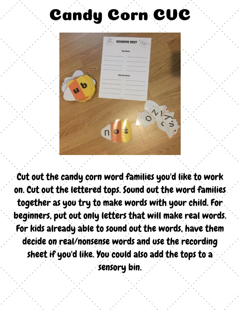 Candy Corn CVC Build A Word Printable Learning Game for Phonics and ...