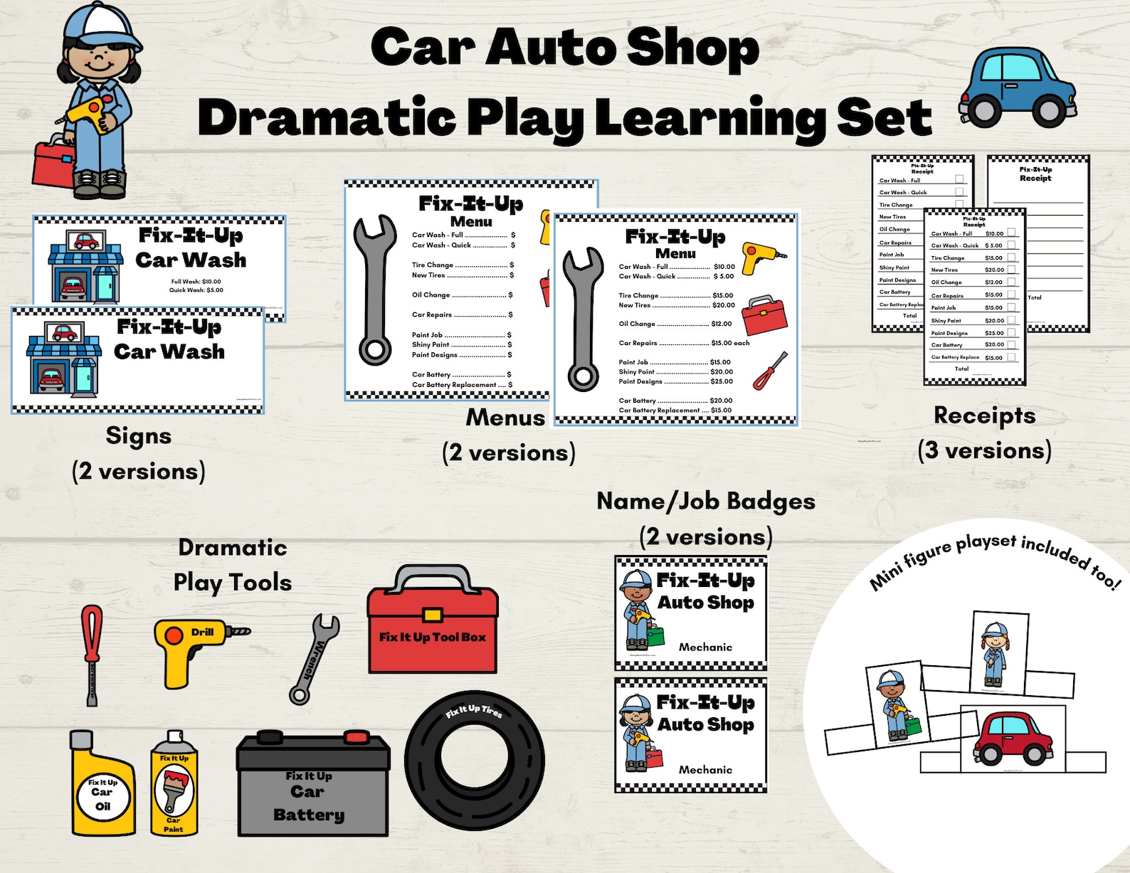 Printable Car Auto Shop Mechanic Dramatic Play and Learn Set - Etsy