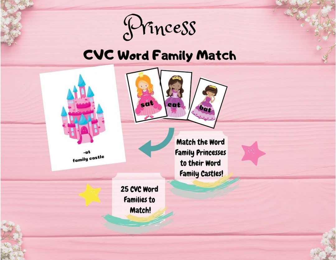 Princess Castle CVC Printable Word Match Game for Phonics Reading and ...
