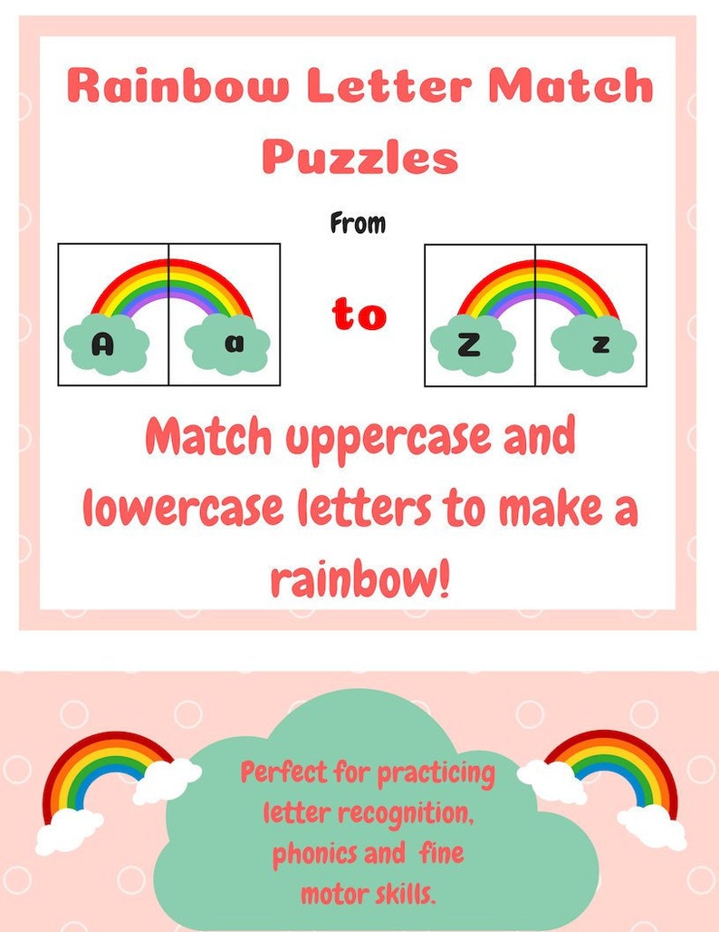 Rainbow Uppercase Lowercase Letter Match Puzzles - Etsy