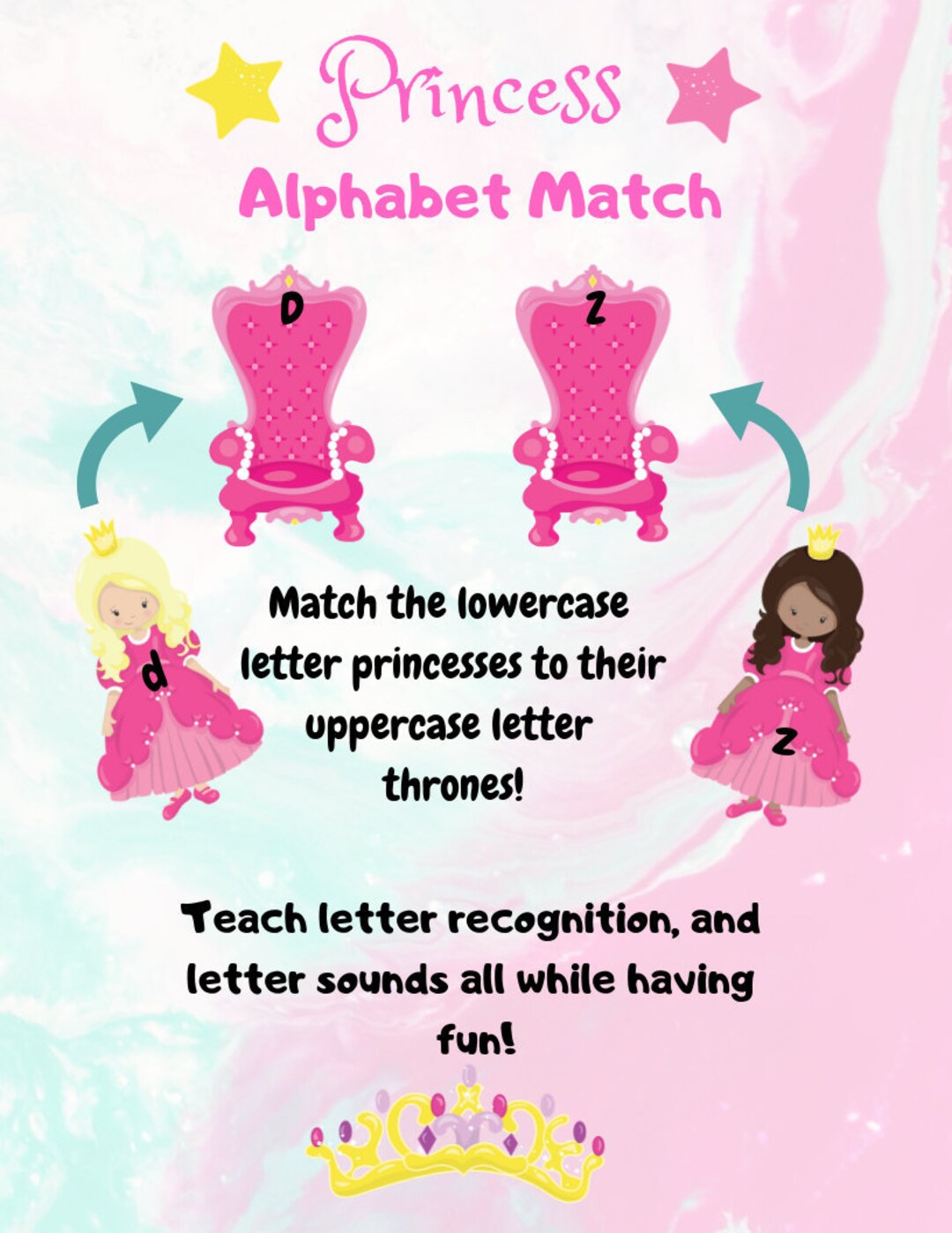 Princess Alphabet Uppercase Lowercase Match Game ( Printable PDF ) - Etsy