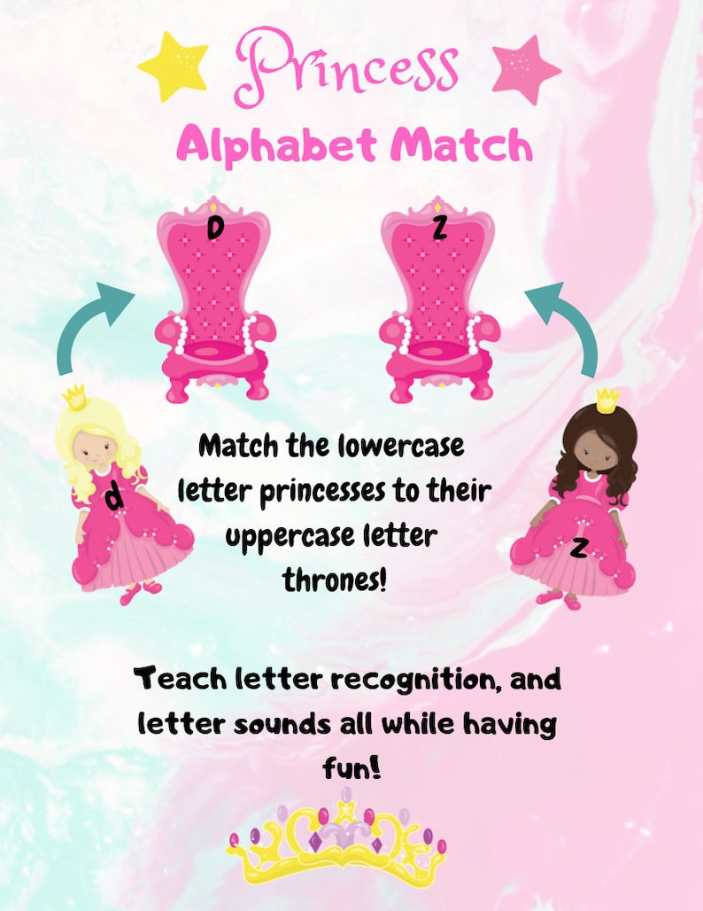 Princess Alphabet Uppercase Lowercase Match Game ( Printable PDF ) - Etsy