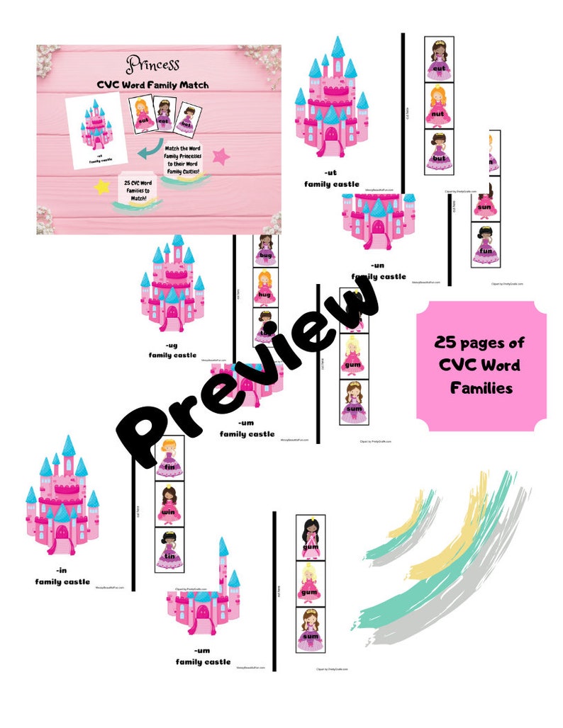 Princess Castle CVC Printable Word Match Game for Phonics Reading and ...