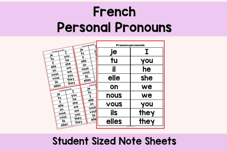French Personal Pronoun Posters Worksheet for FSL French Second ...