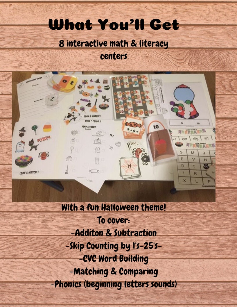 50% OFF! Halloween Printable Match and Literacy Centers for Addition ...