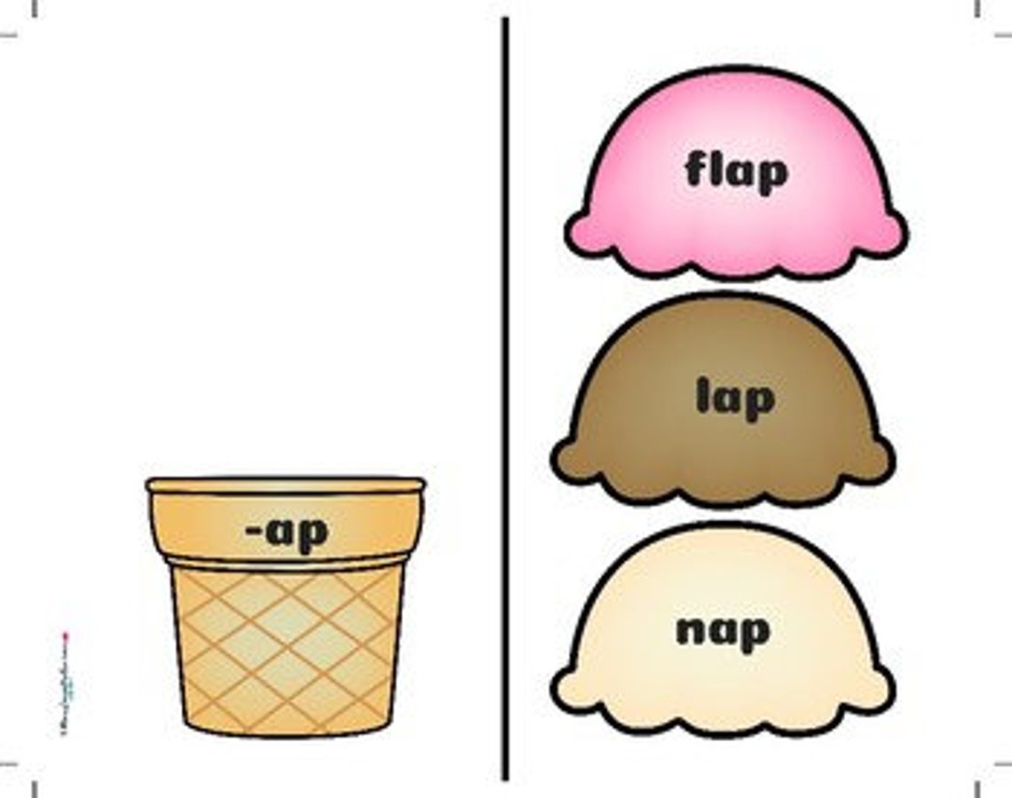 Printable Word Family Scoops Sorting - Kids Learn Word Family Words ...