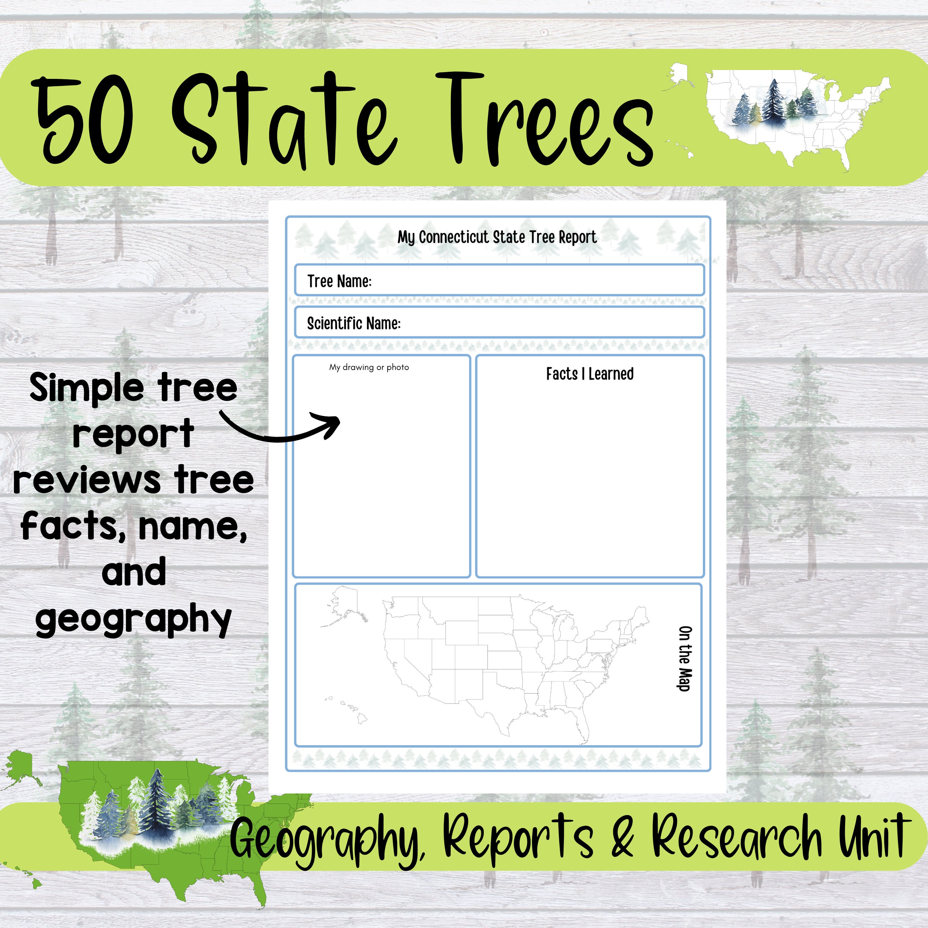 50 States Trees Reports and Learning Guide Printable With QR Codes for ...