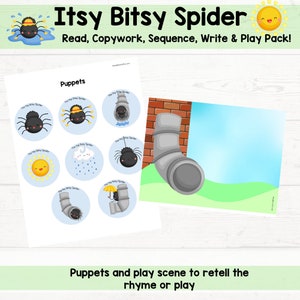 Itsy Bitsy Spider Copywork, Rhyme and Pretend Play Pack With Worksheets ...