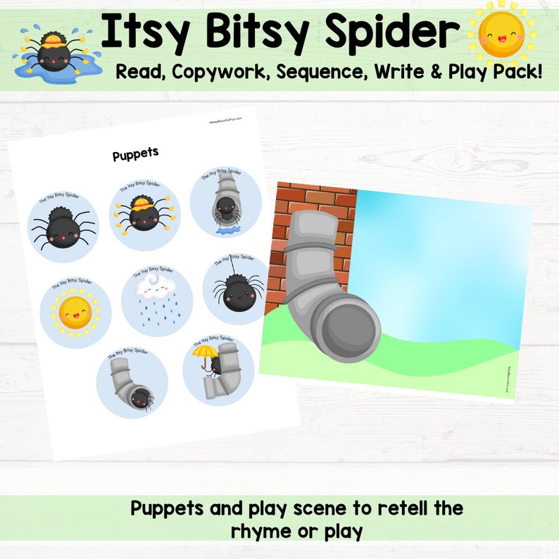 Itsy Bitsy Spider Copywork, Rhyme and Pretend Play Pack With Worksheets ...