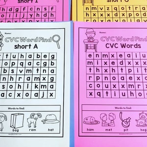 CVC Word Searches Printable Learning Game Phonics and Reading - Etsy