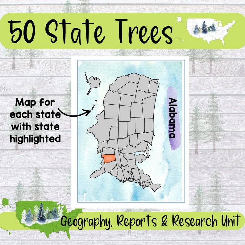 50 States Trees Reports and Learning Guide Printable With QR Codes for ...