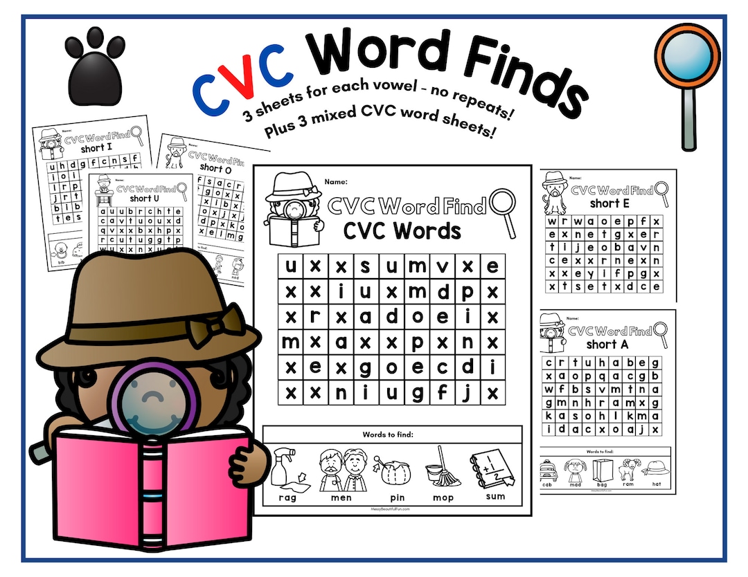 CVC Word Searches Printable Learning Game Phonics and Reading - Etsy